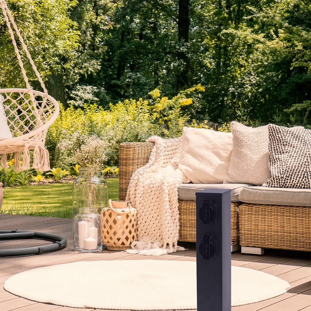 Lauko kištukinių lizdų stulpas 2Z 230V IP44 40 cm juoda | Lempumanija