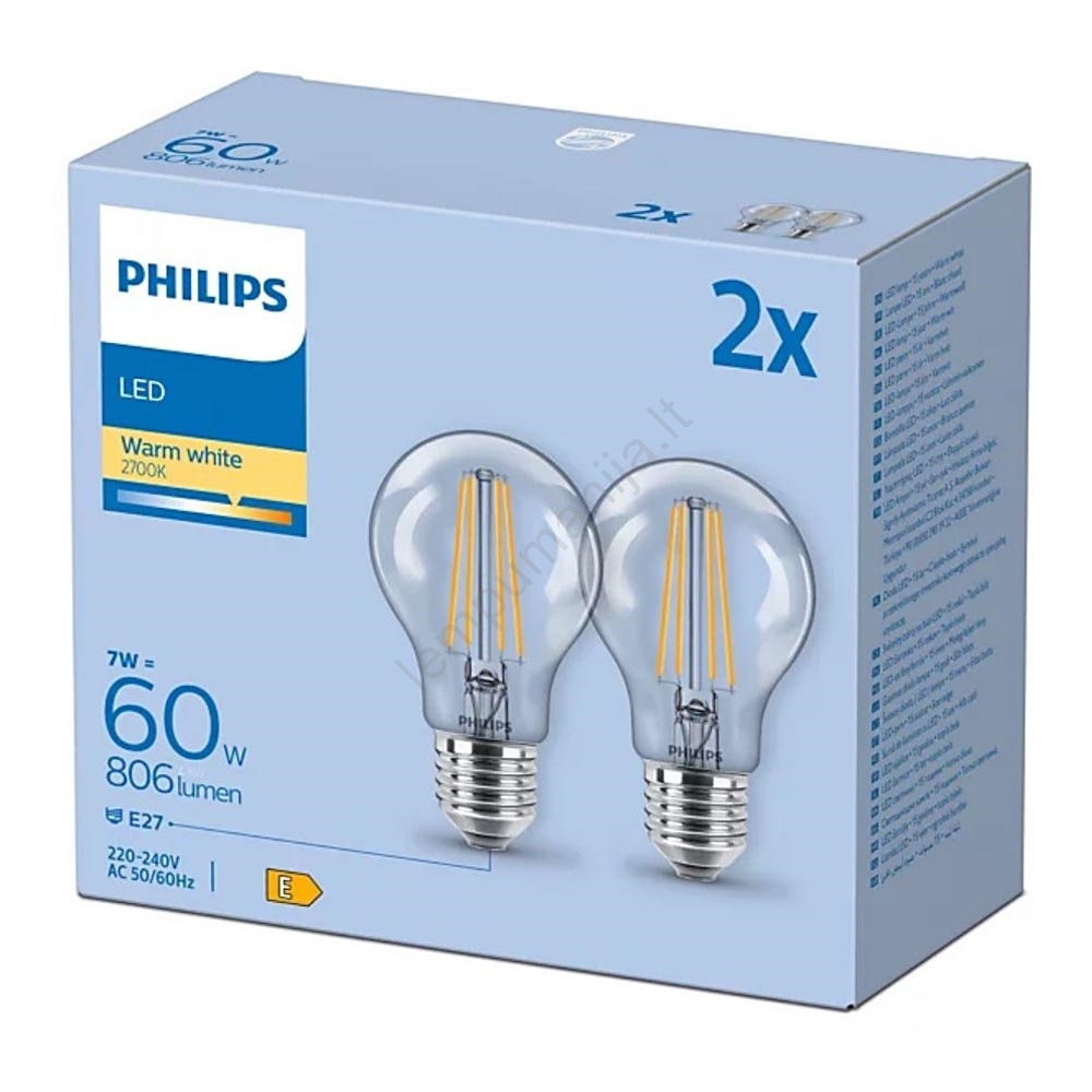 RINKINYS 2x LED Lemputė VINTAGE Philips A60 E27/7W/230V 2700K | Lempumanija